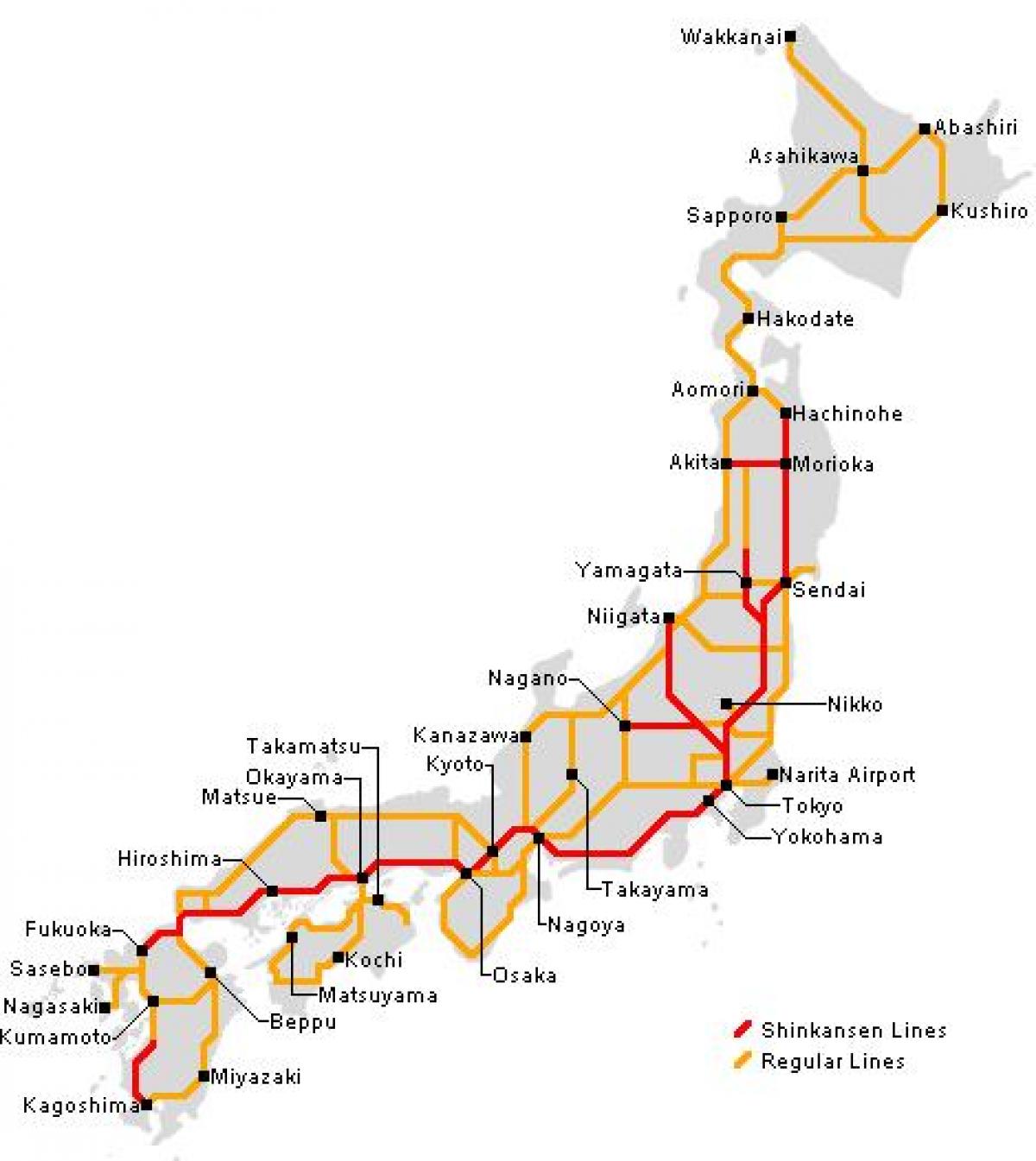 Japan railway-map - Bahn-Karte von japan (Ost - Asien, Asien)